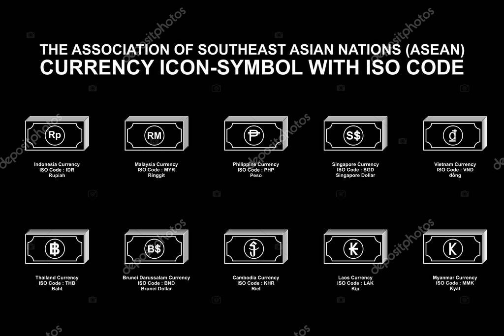 The Association of Southeast Asian Nations (ASEAN) Currency Icon-Symbol ...