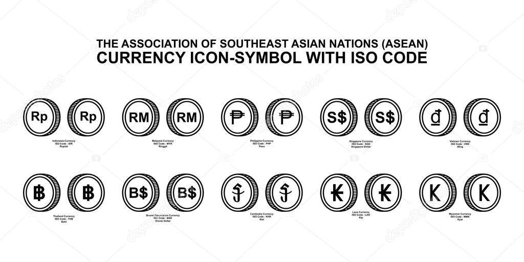 The Association of Southeast Asian Nations (ASEAN) Currency Icon-Symbol ...