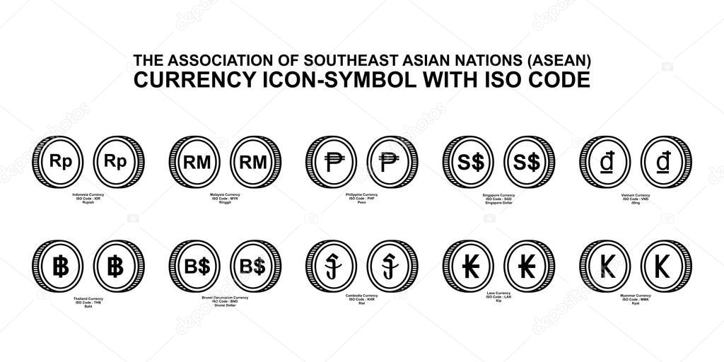 The Association of Southeast Asian Nations (ASEAN) Currency Icon-Symbol ...
