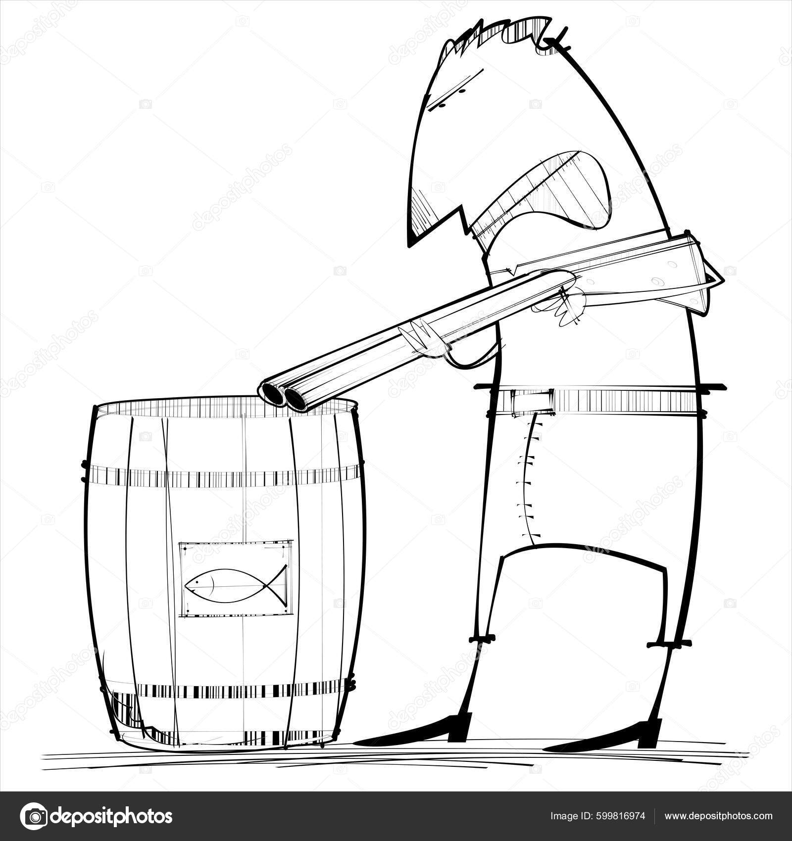 Man Gets Ready Shoot Some Fish Barrel Vector Illustration Stock Vector ...