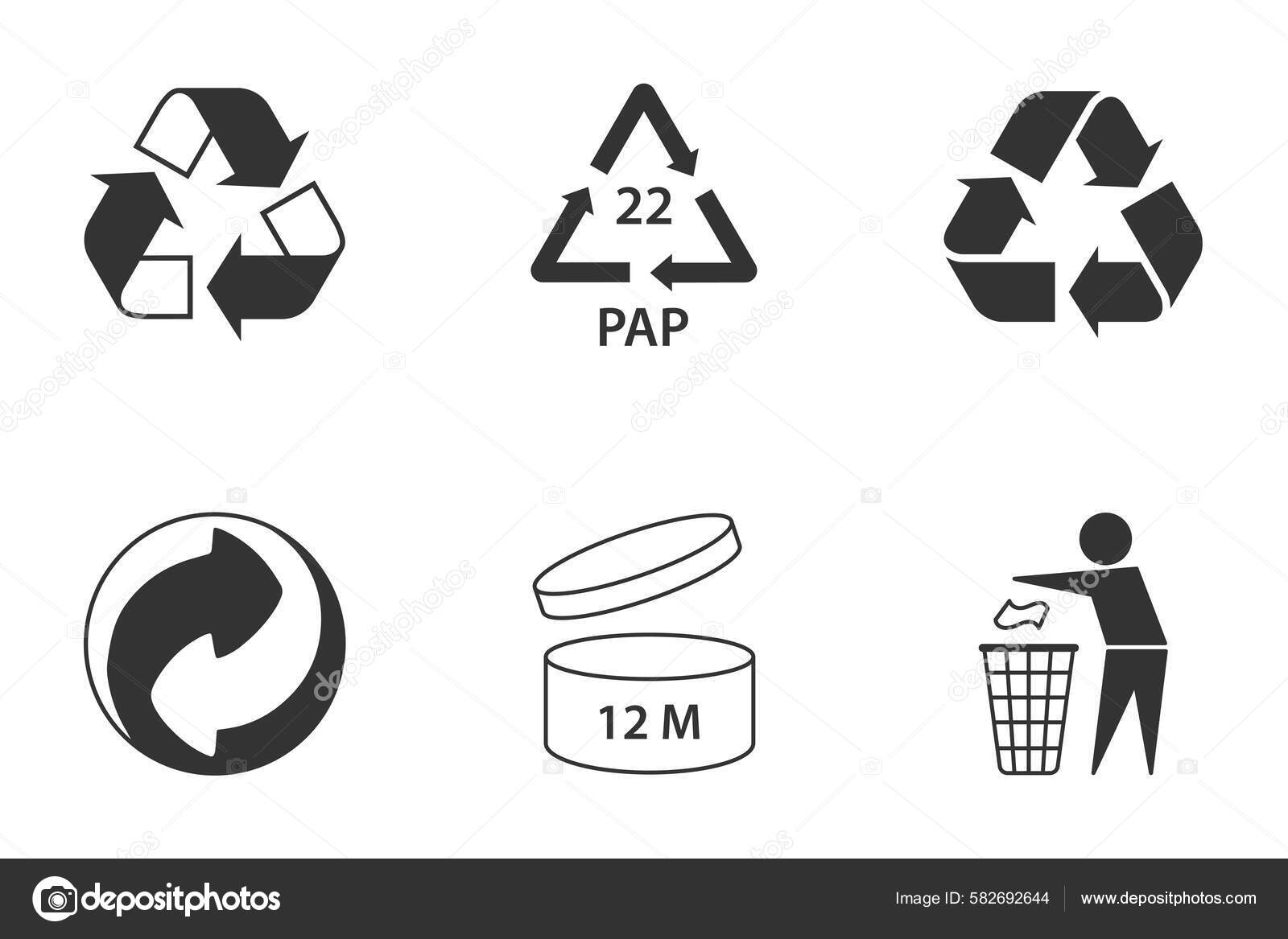Recycle Packaging Icon Set Universal Recycling Symbols Flat Vector ...