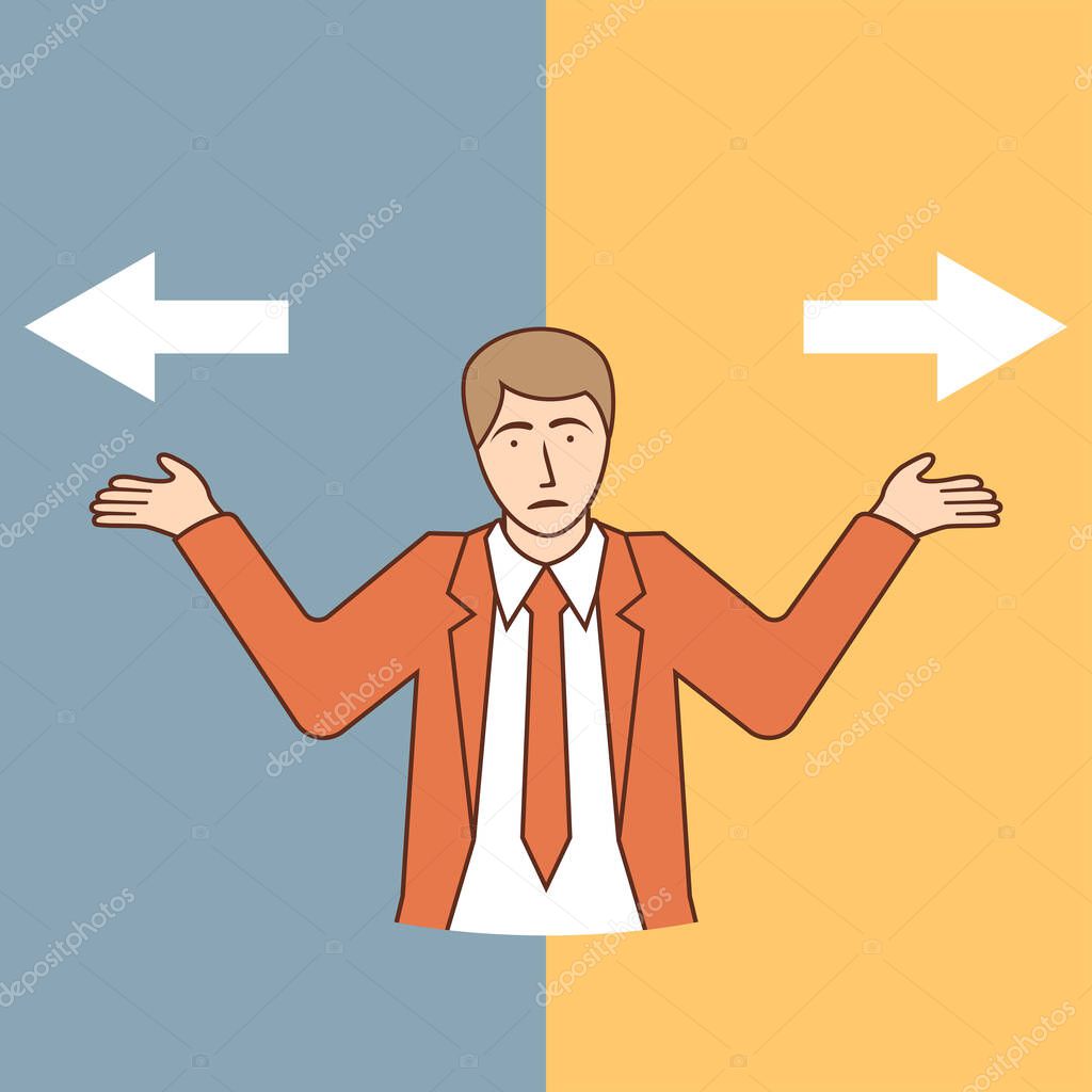 El hombre duda. Tomando el concepto de decisión. Decide dirección ...