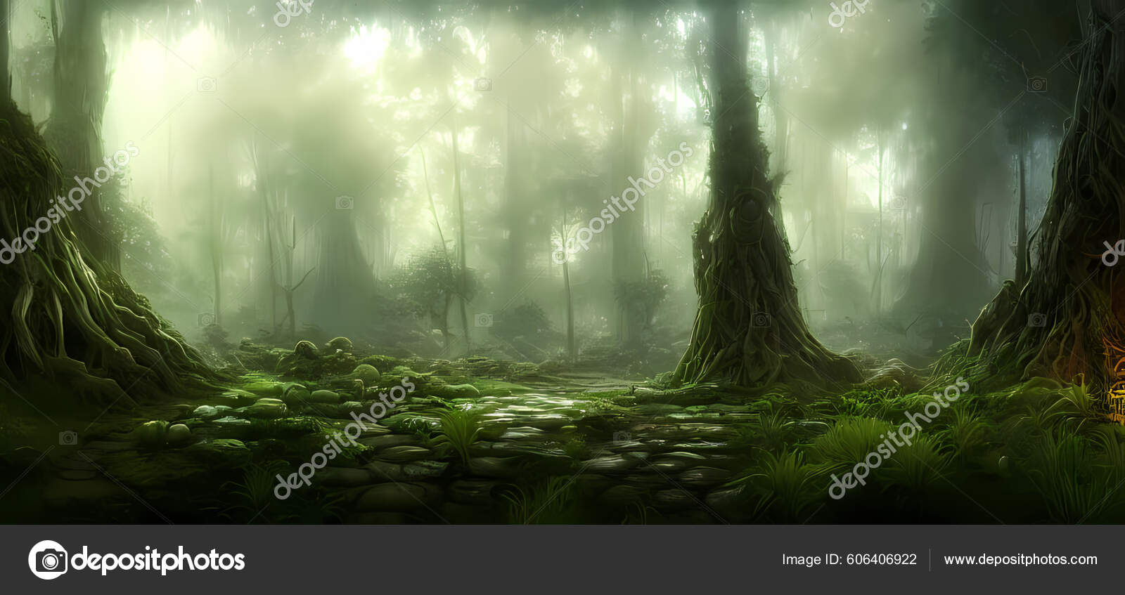Beautiful Magical Forest Fabulous Trees Forest Landscape Digital Art ...