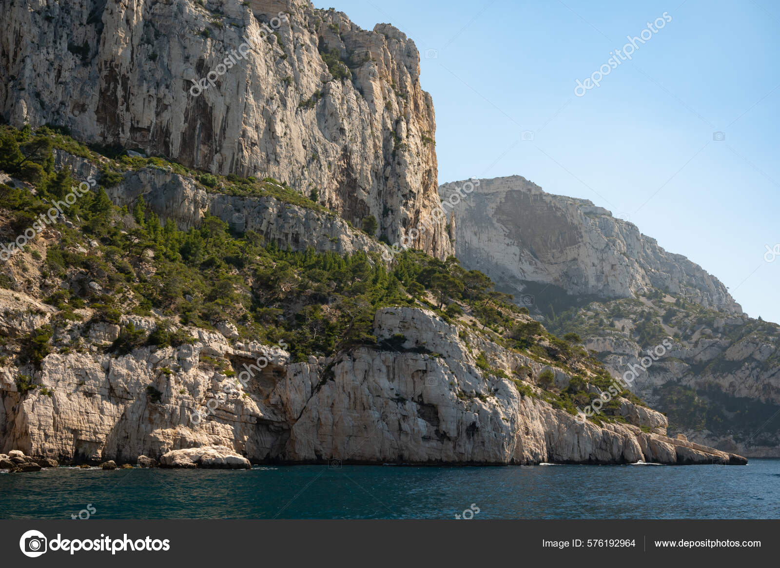 Mediterranean Pine Trees Growing White Limestone Rocks Cliffs Calanques ...