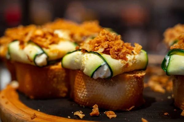 Typical snack of Basque Country and Navarre, pinchos or pinxtos, ready ...