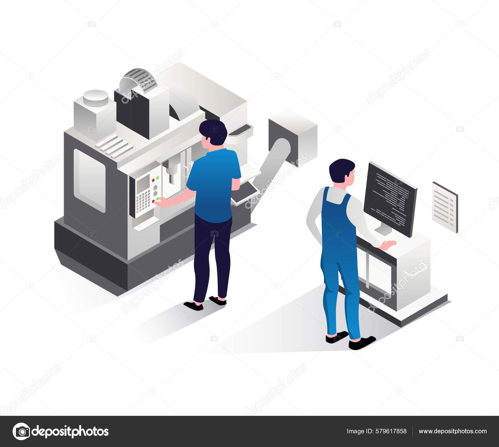 Isometric Illustration Concept Cnc Machine Operator Programmer Stock ...
