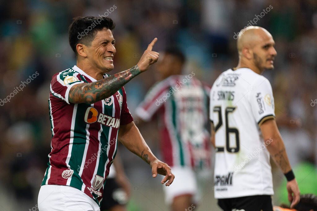 El alemán Cano de Fluminense celebra durante el partido entre ...