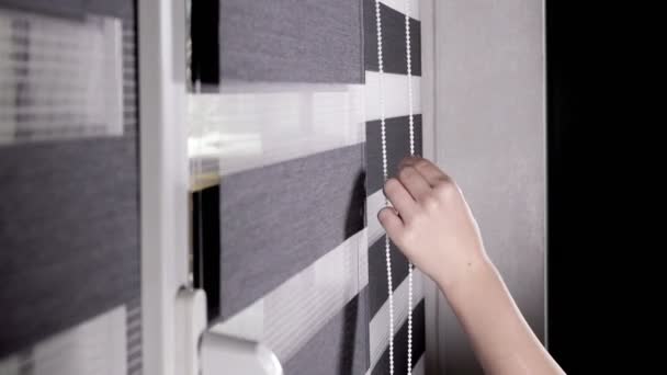 Woman Hands Closing Rolling Shutter Roller Blind Sunny Day Window Stock ...