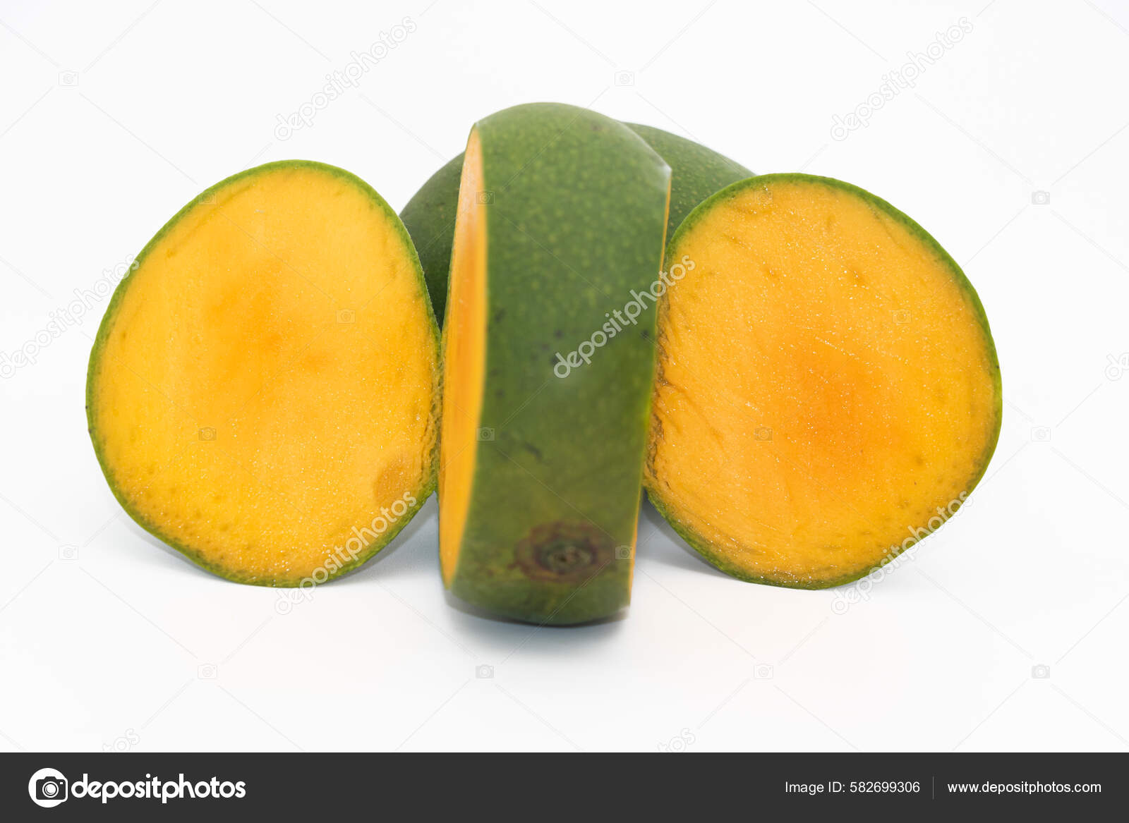 Fresh Ripe Green Mango Slices White Background Sweet Mango — Stock ...