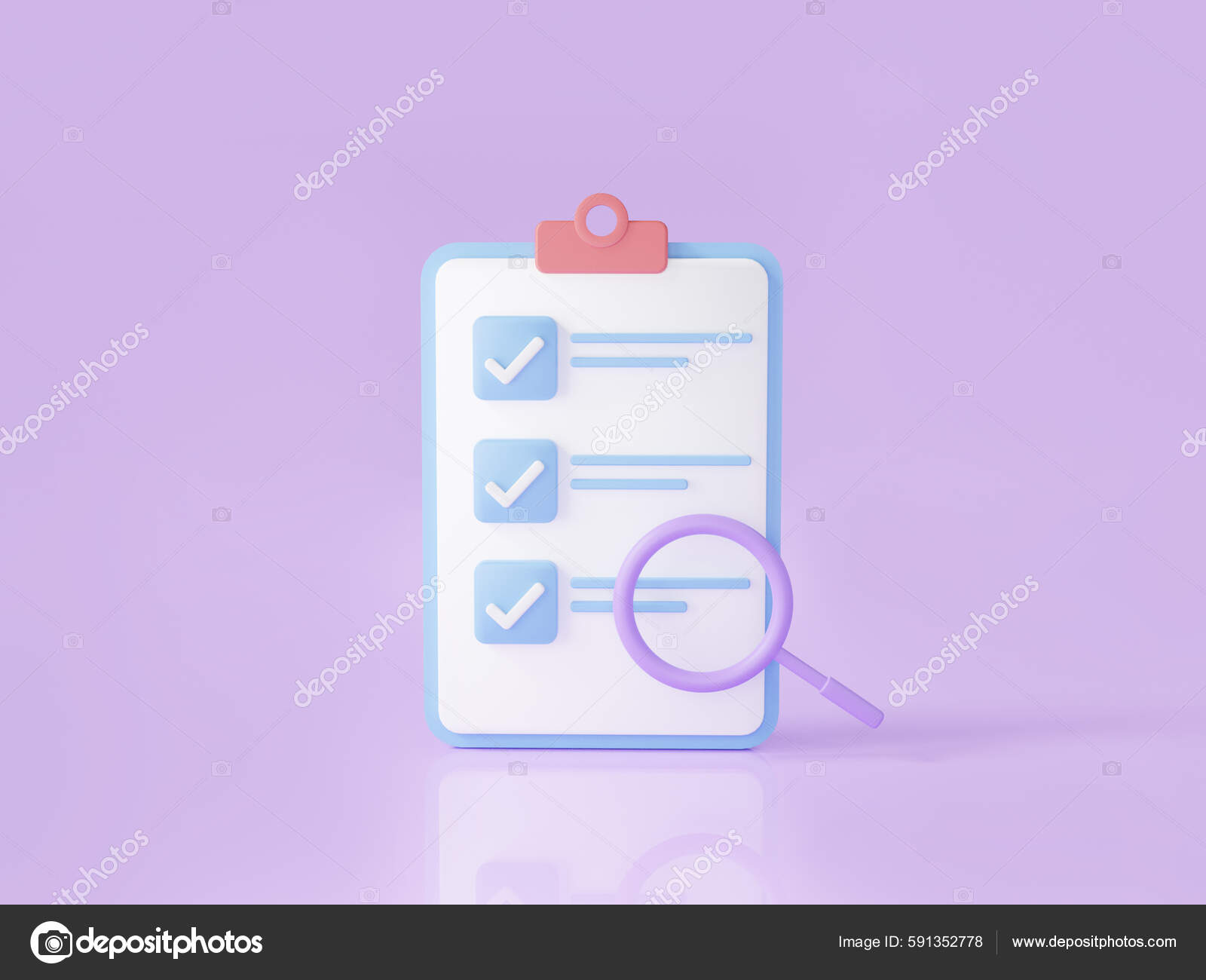 White Clipboard Checklist Magnifying Glass Successfully Complete ...