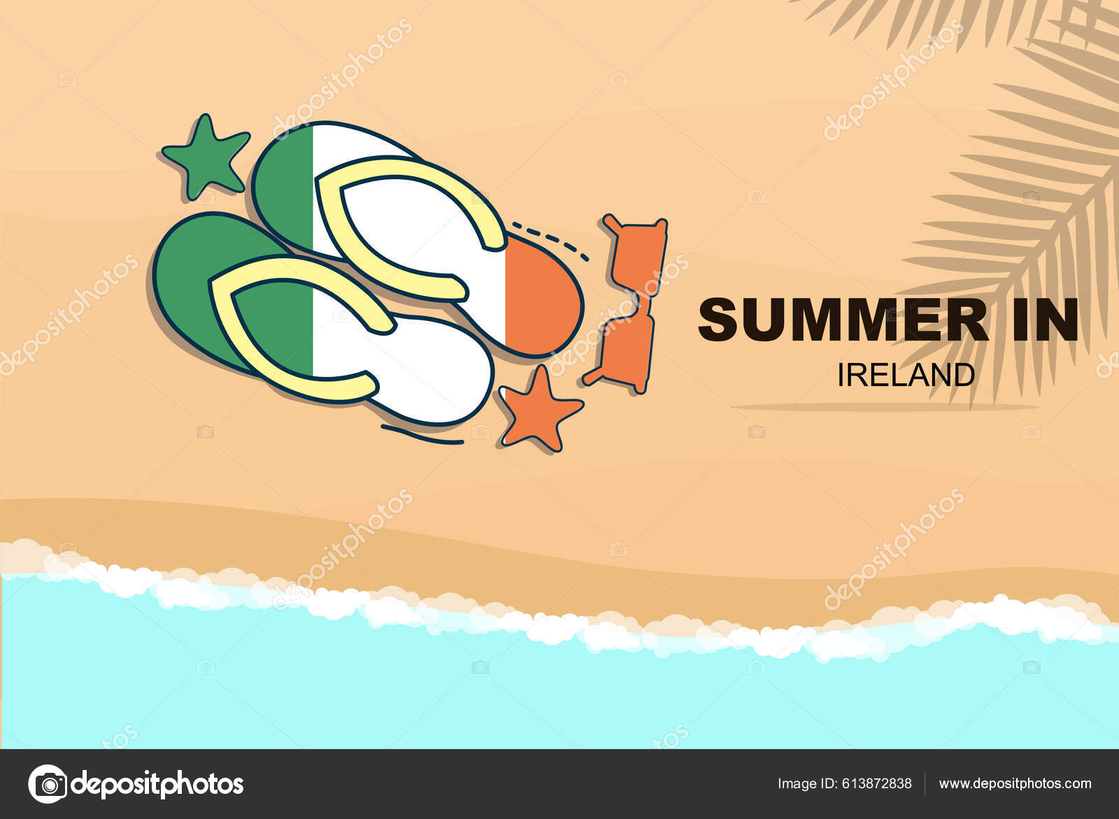 Ireland Summer Holiday Vector Banner Beach Vacation Concept Flip Flops ...