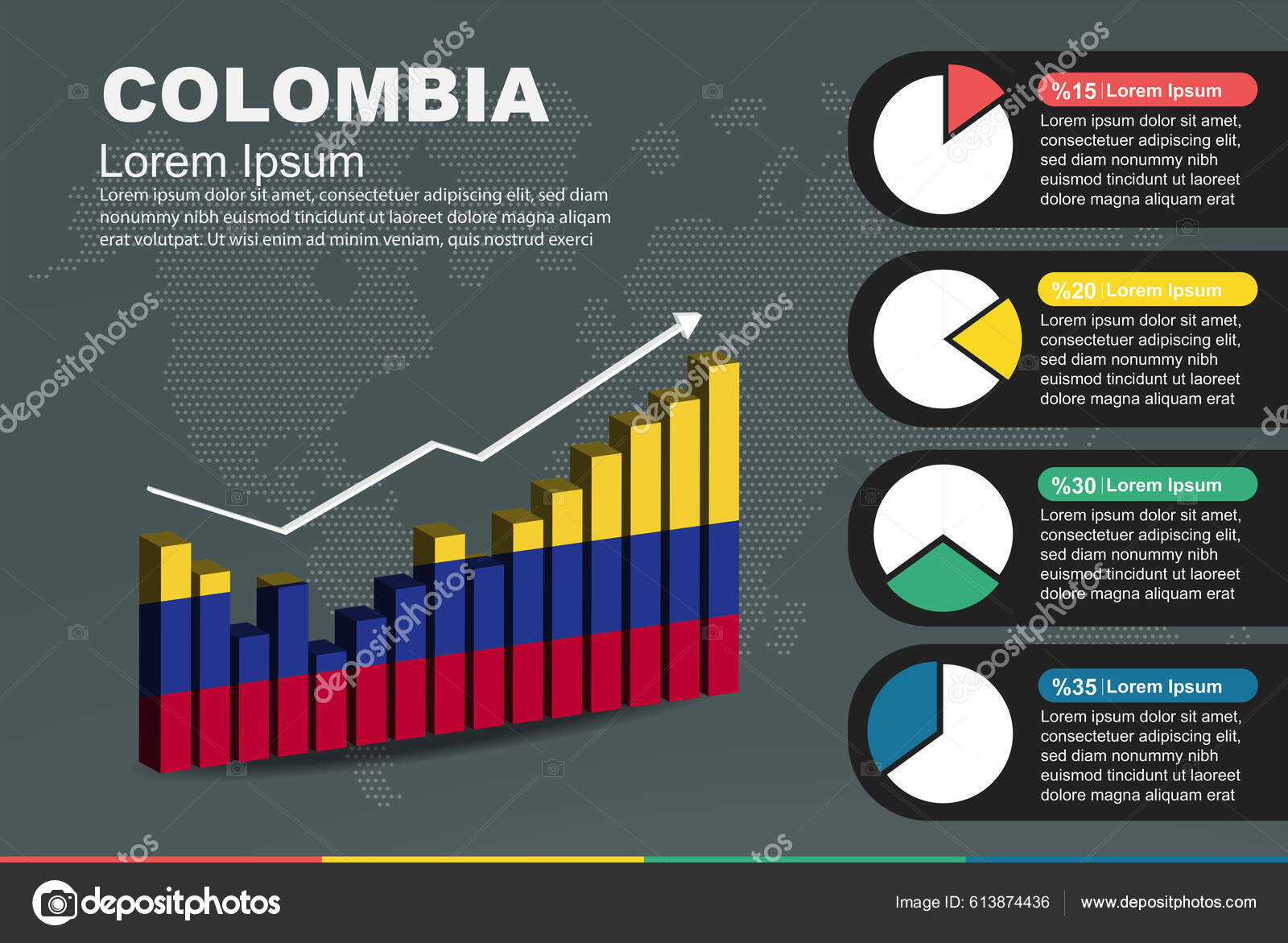 Colombia Infographic Bar Pie Chart Increasing Values Colombia Country ...