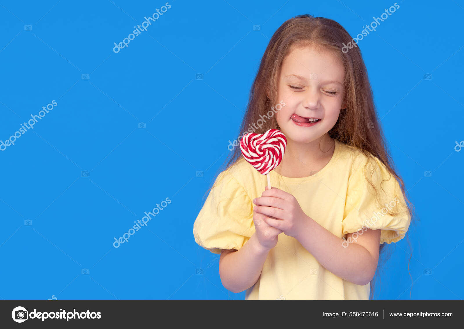 Toothless Child Cute Little Girl Smiles Broadly Lollipop Hands First ...
