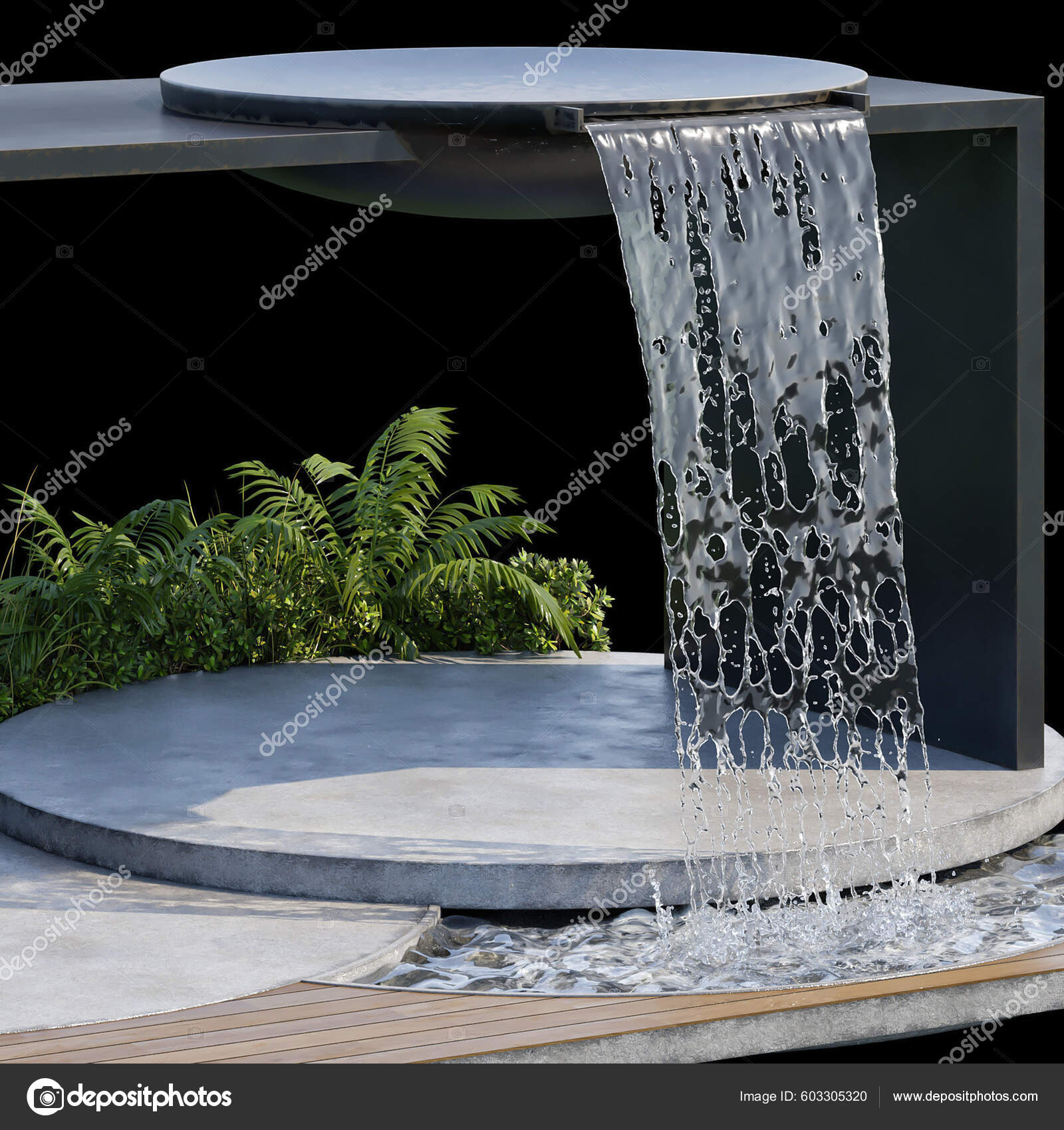 Render Landscape Water Fall Furniture Fountain Architecture Element ...