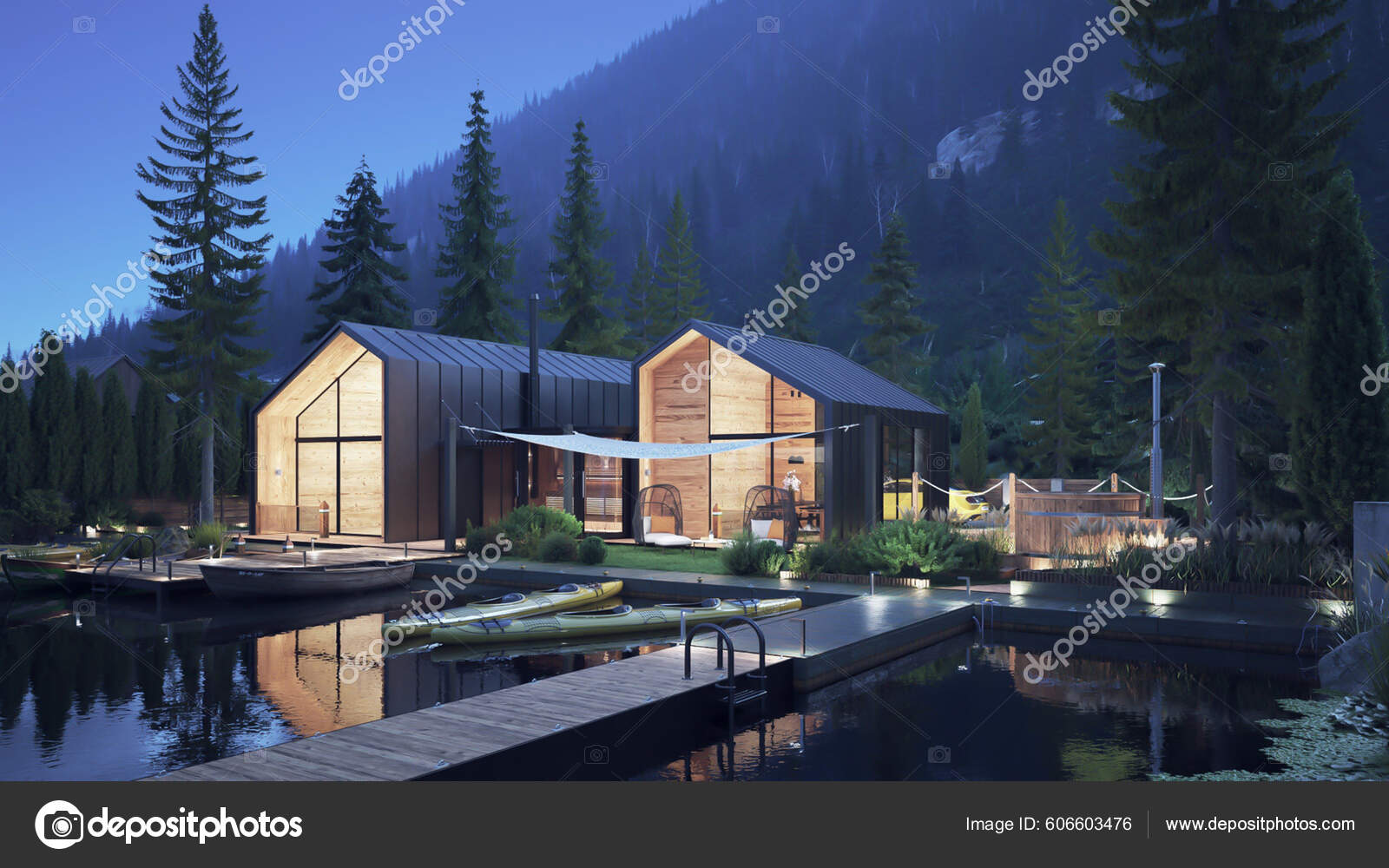 Render Modern Building Architecture House Forest Exterior Scene — Stock ...