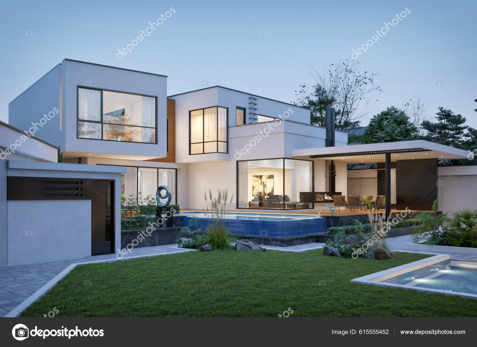 Rendering Modern Villa Building Architecture Exterior Design ...