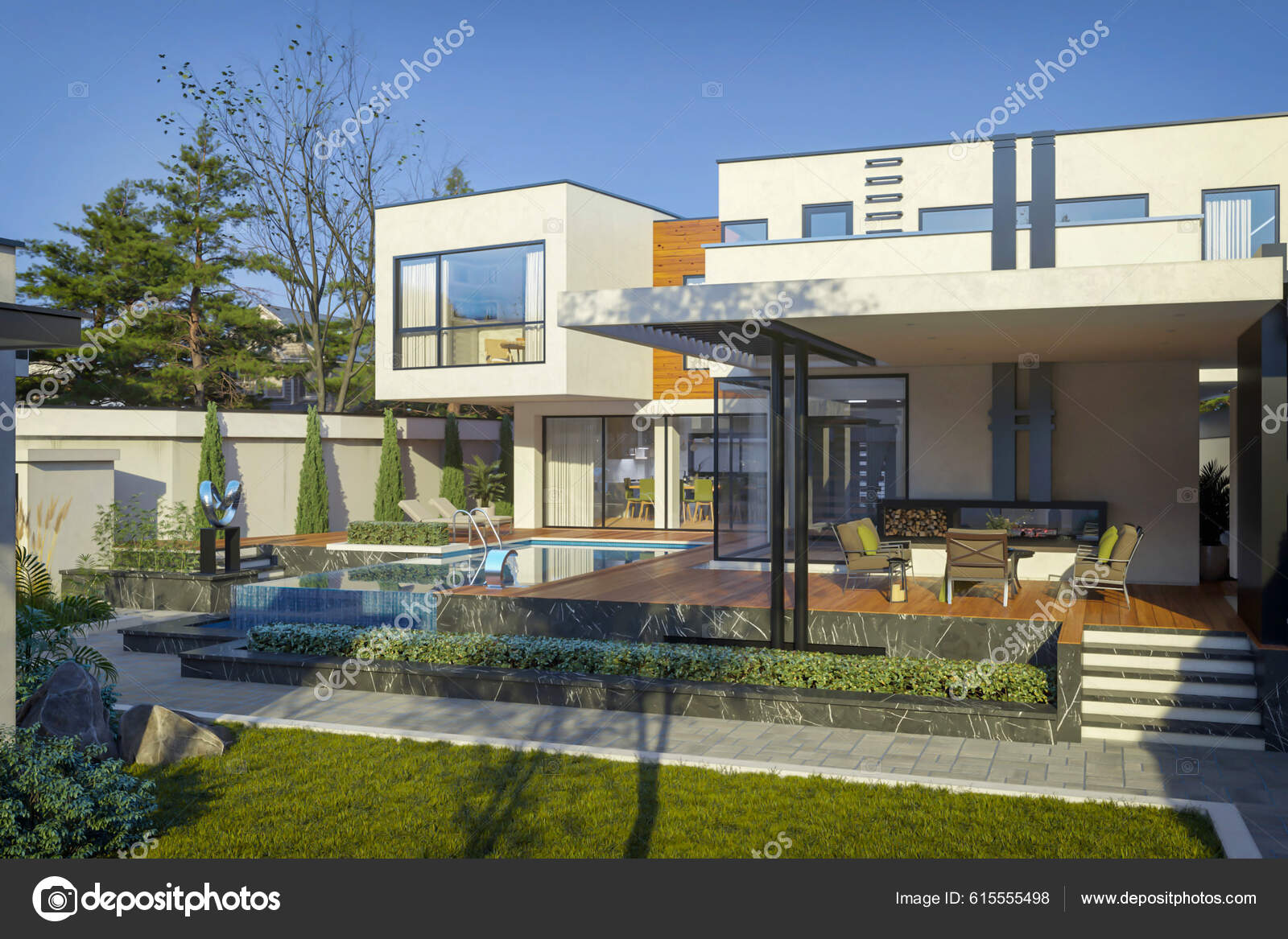 Rendering Modern Villa Building Architecture Exterior Design ...