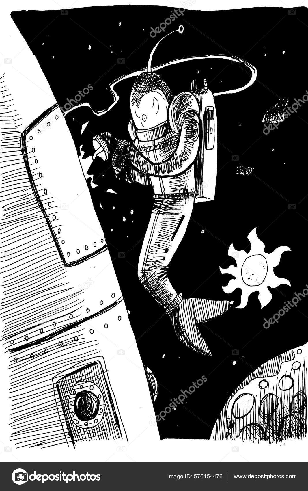 Black White Ink Illustration Strange Alien Creature — Stock Photo ...