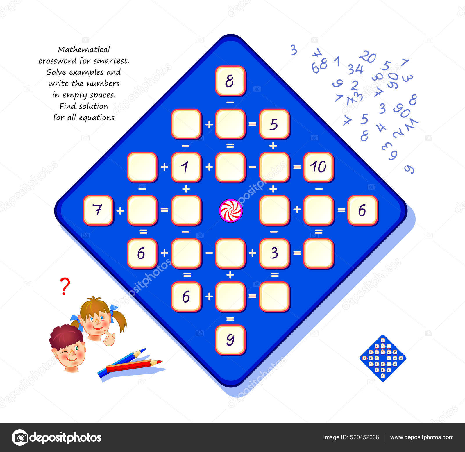 Mathematical Crossword Smartest Logic Puzzle Game Children Adults Solve ...