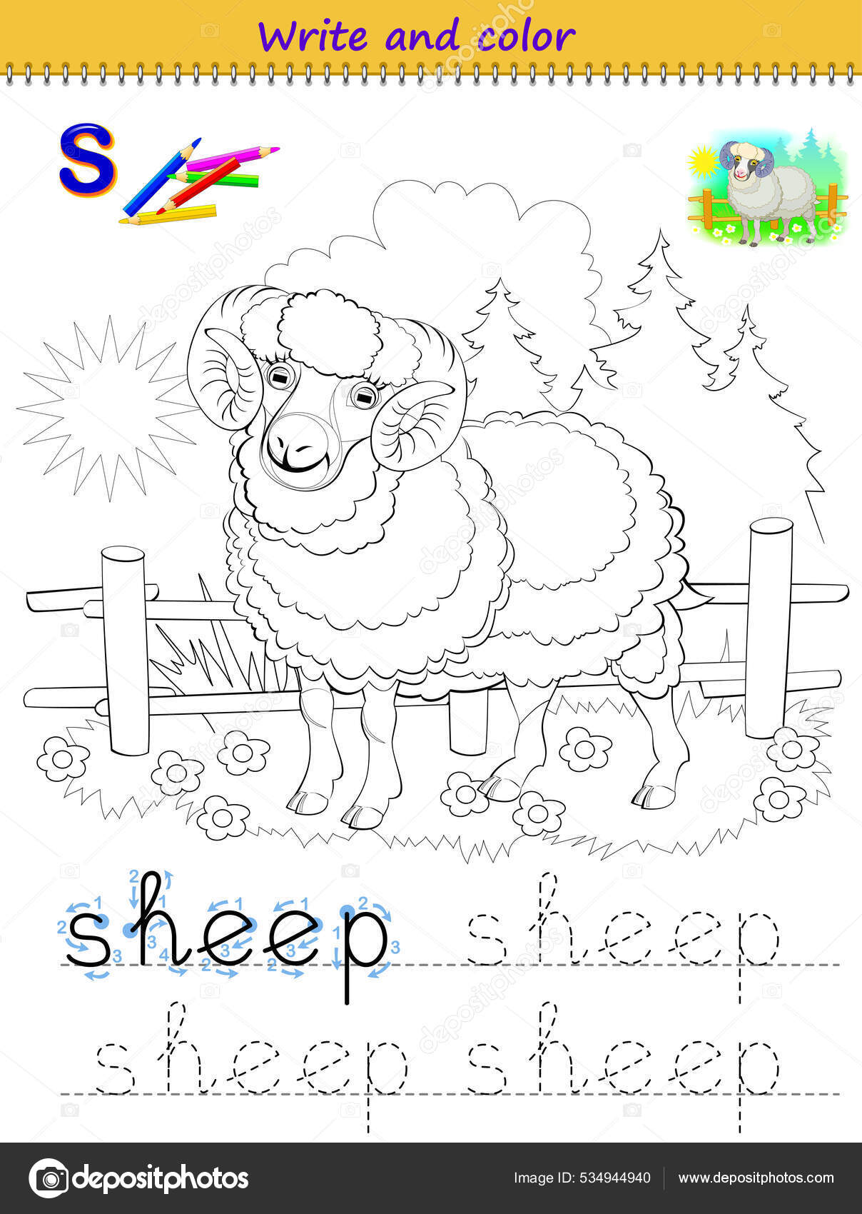 어린이들을 트레이스 영어를 공부하는 그림을 그리고 기술을 발전시키라 교과서를 수있는 Stock Vector By