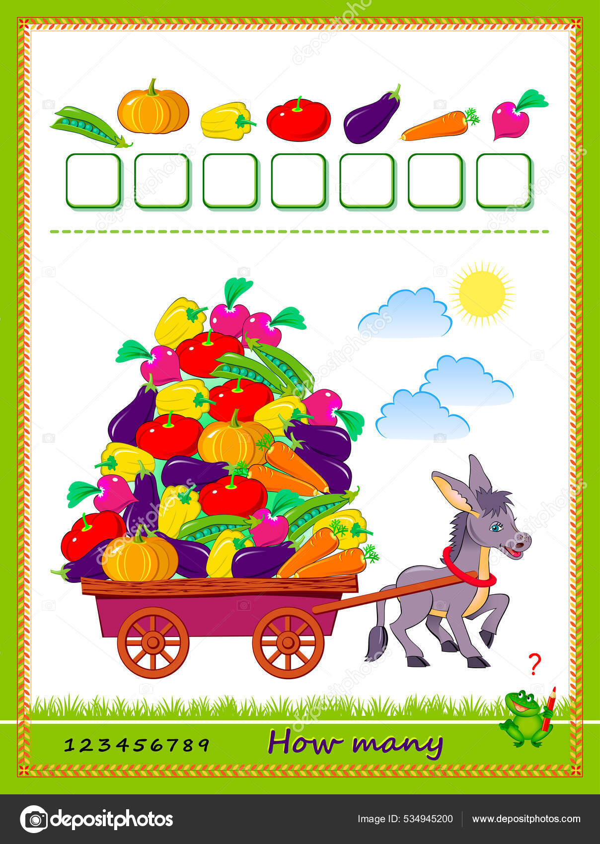 Math Education Children How Many Vegetables Harvested Donkey Count ...