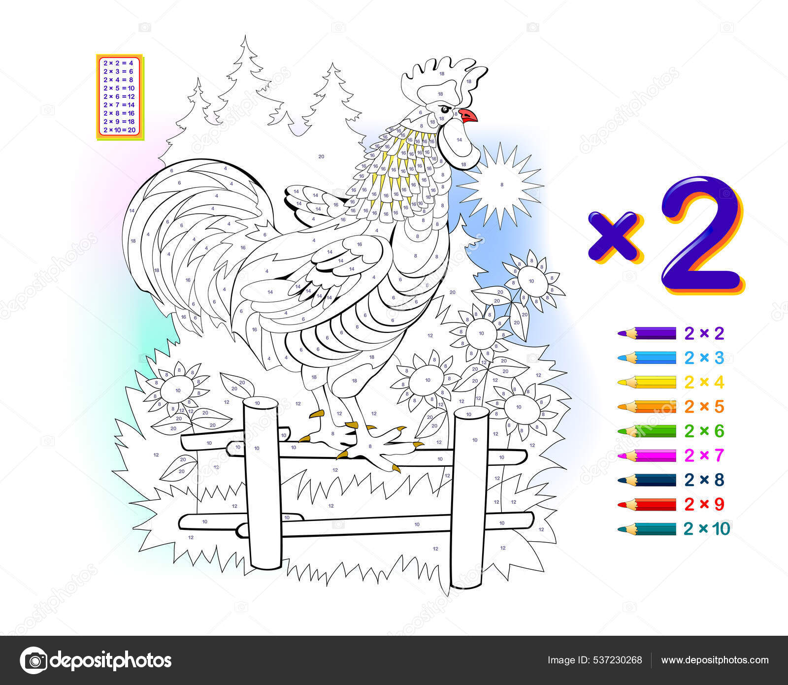Multiplication Table Kids Math Education Coloring Book Solve Examples ...