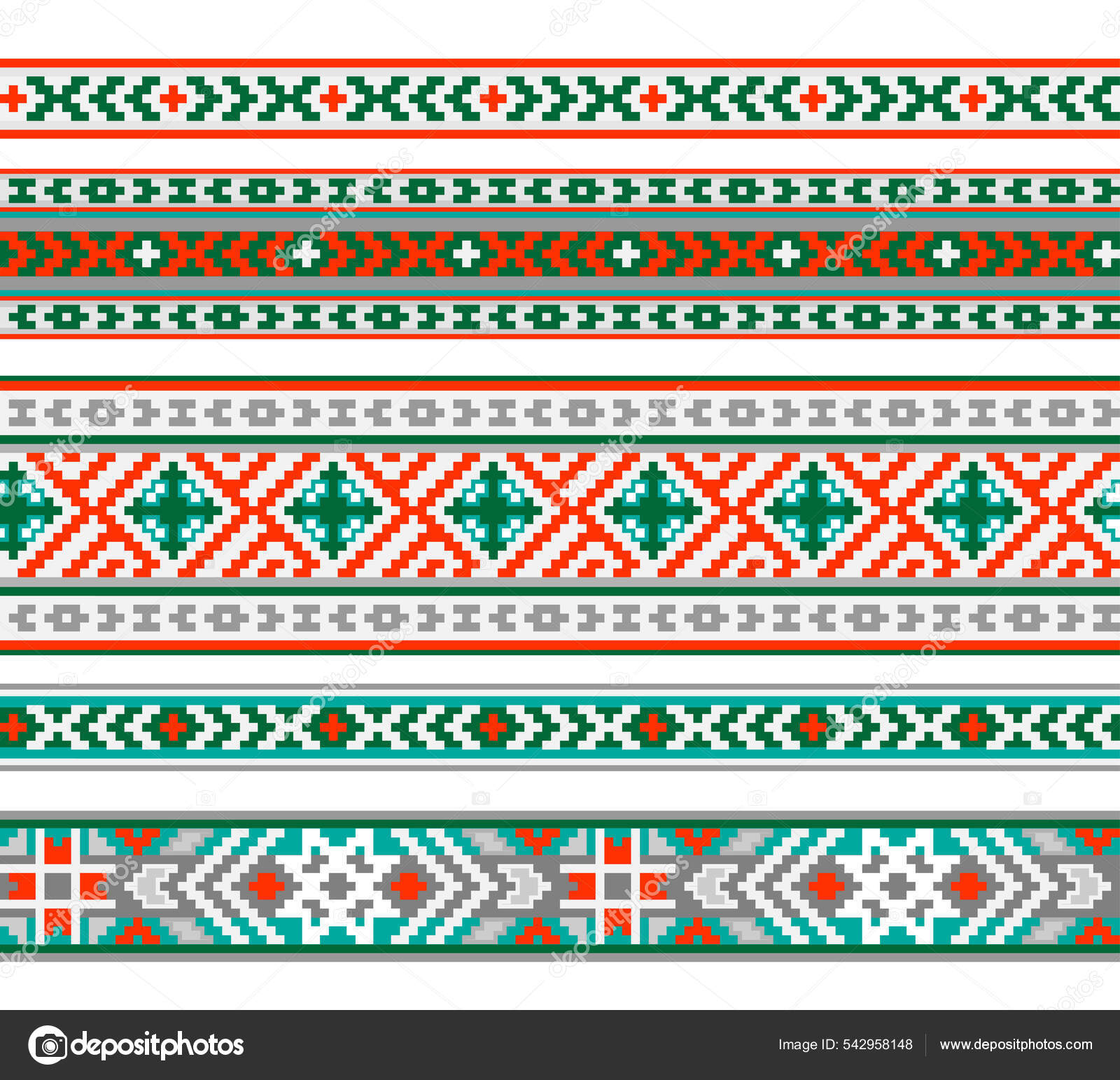 Set Baltic Folk Ribbons Seamless Pattern Ornament Ethnic North ...