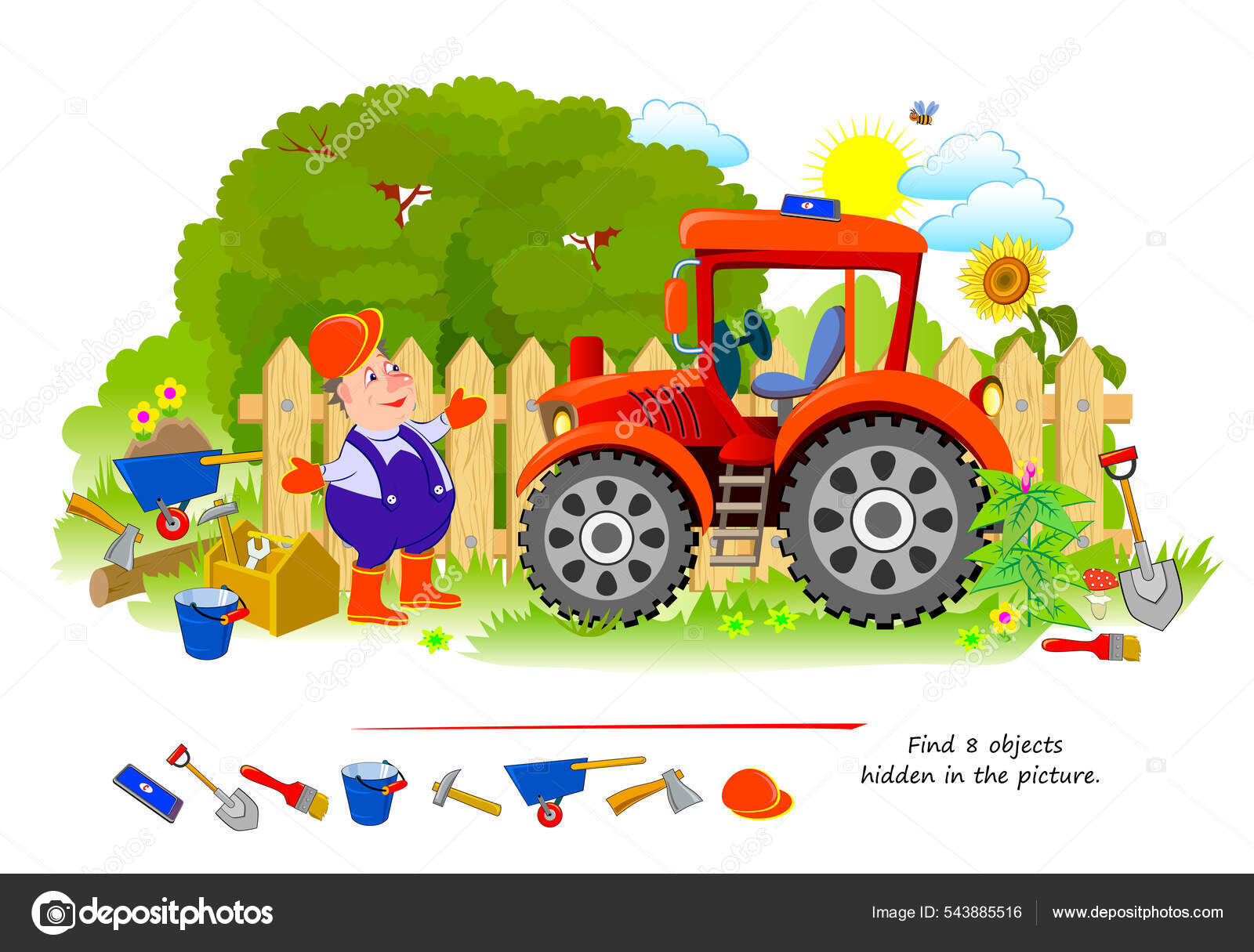 Logic Puzzle Game Kids Find Objects Hidden Picture Educational Page ...