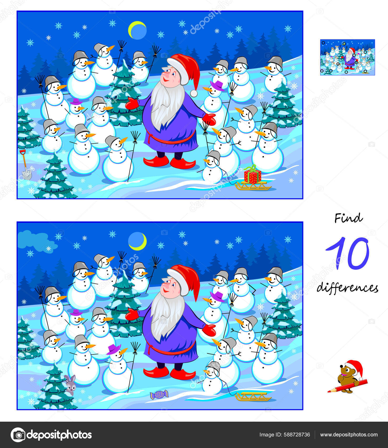 Find Differences Illustration Santa Claus Snowmen Winter Forest Logic ...