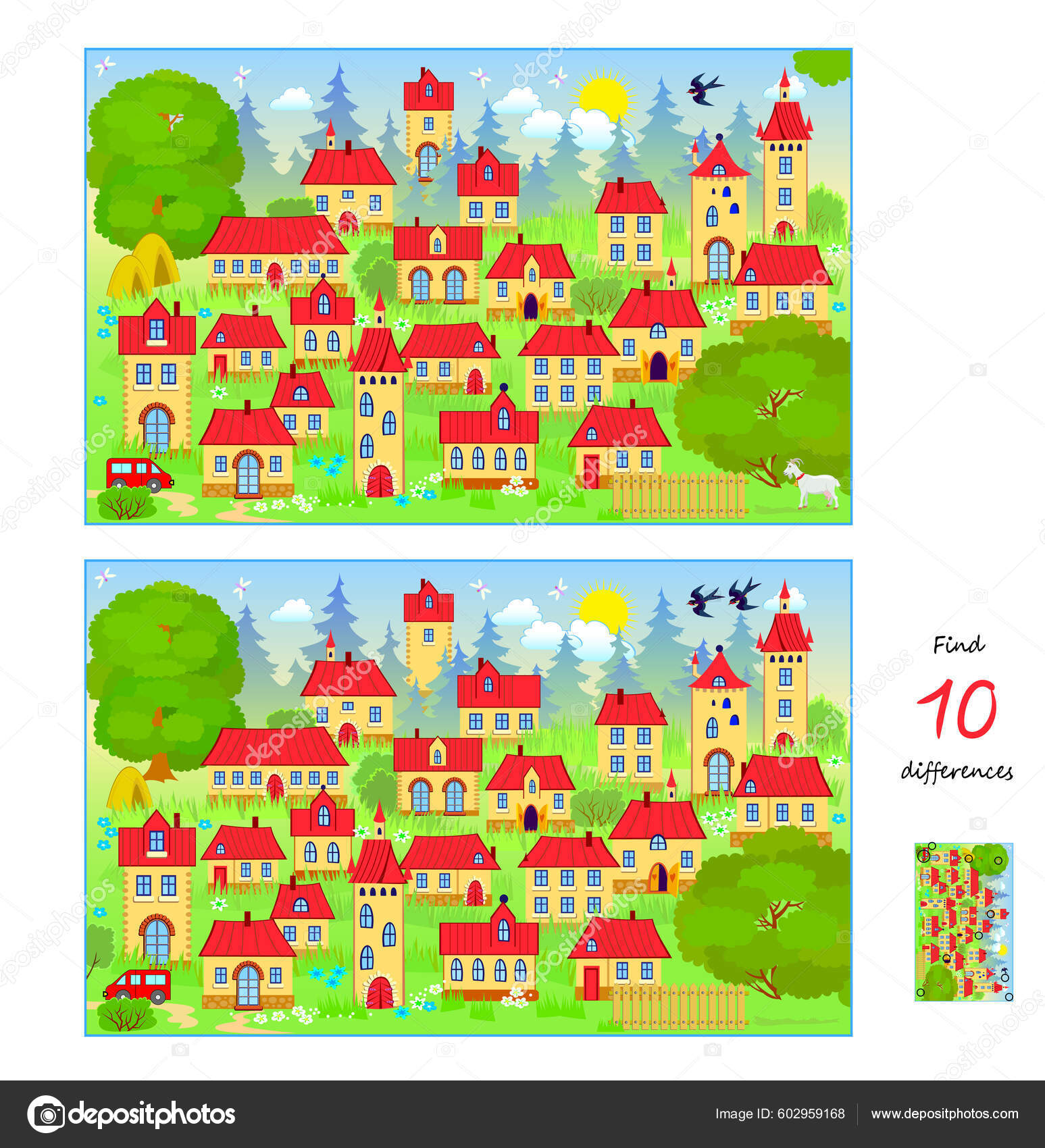 Find Differences Illustration Village Landscape Logic Puzzle Game ...