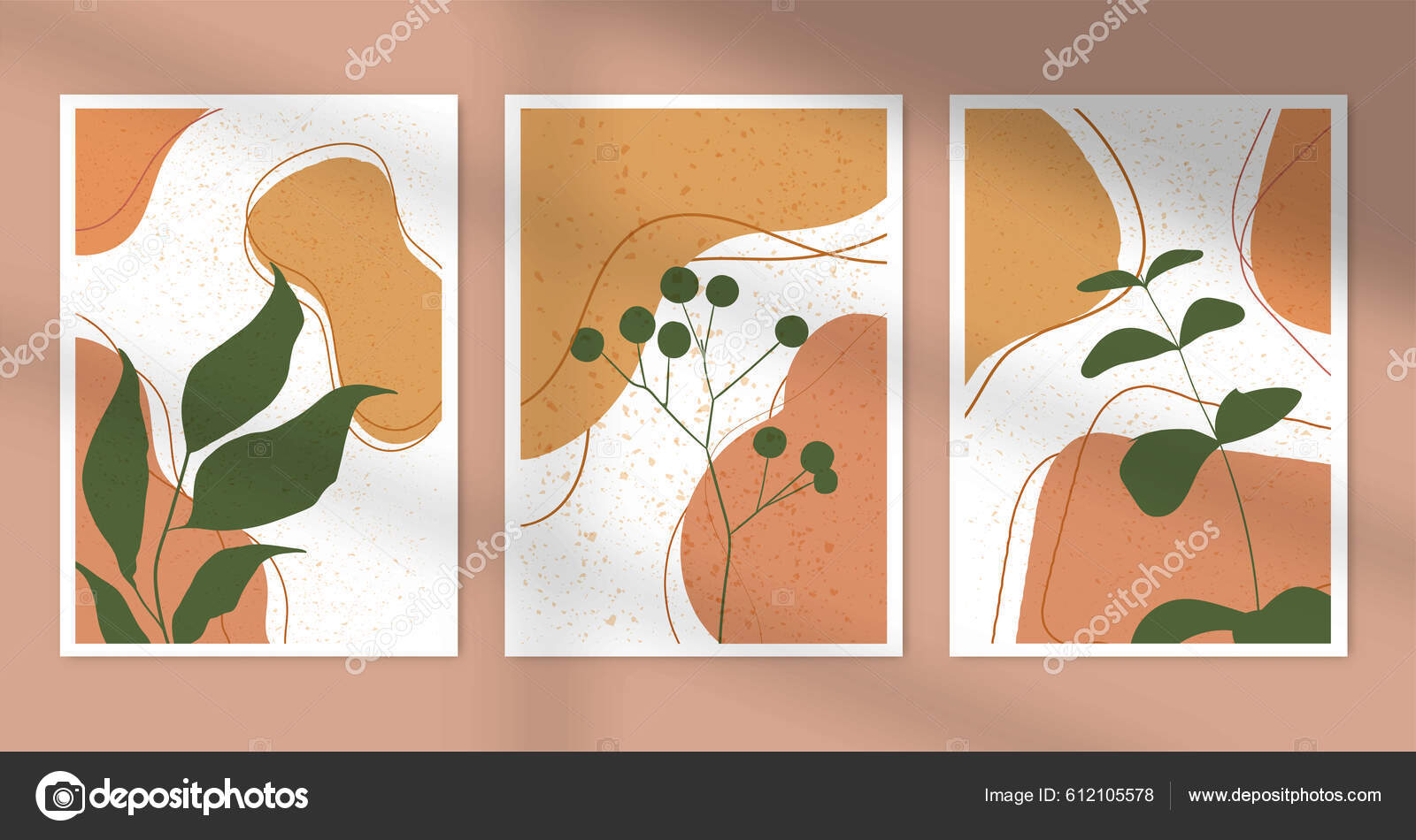 Dinding Botani Vektor Seni Ditetapkan Garis Gambar Dedaunan Dengan ...