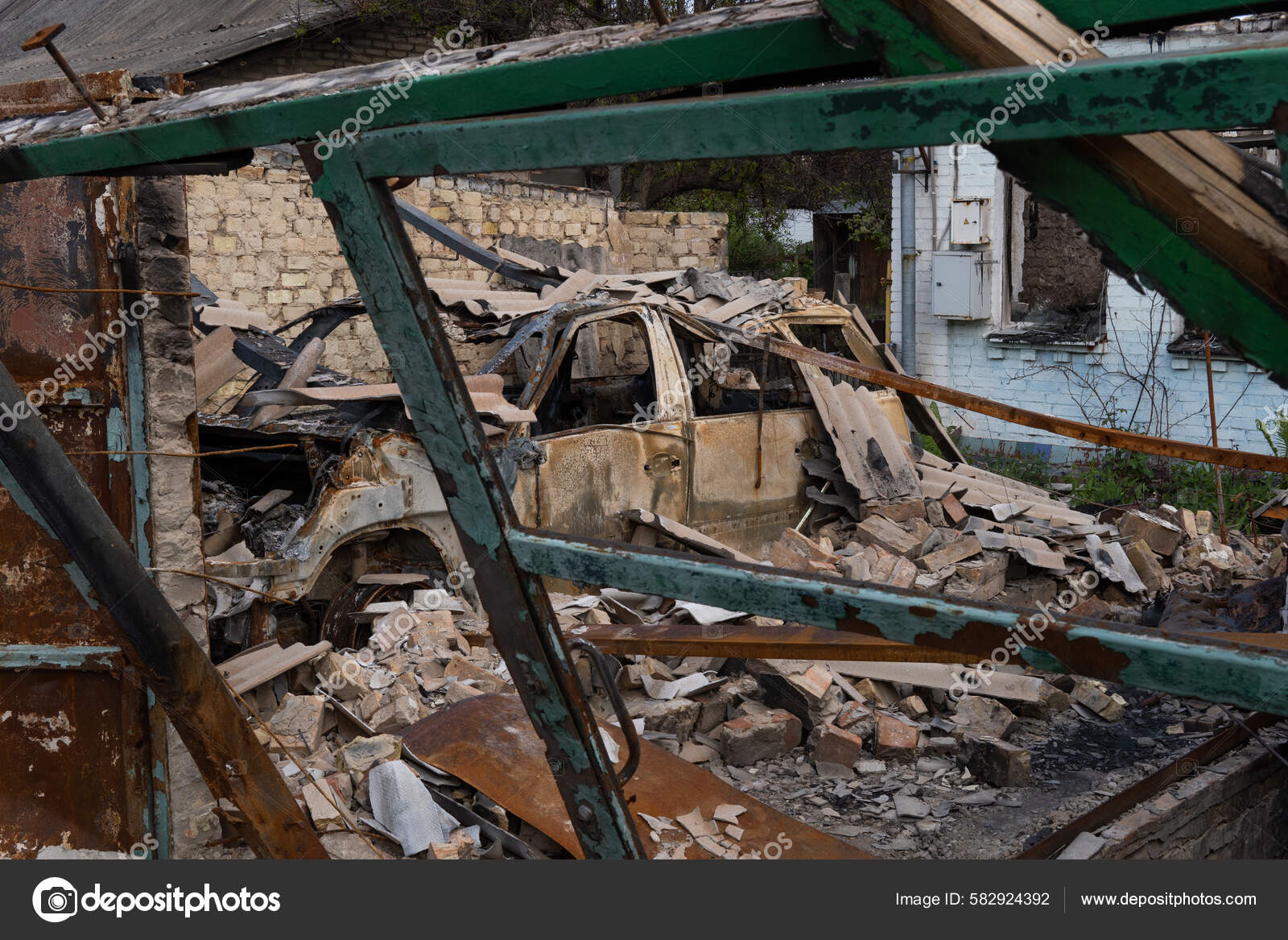 Car Burned Garage House Explosion Fire Workshop Soot Coal Stock Photo ...