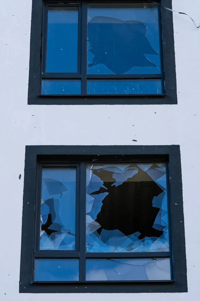 Smashed window broken glass break. Destroyed building broken frame ...