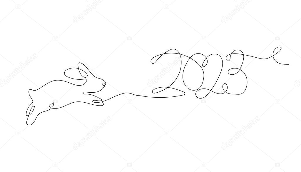 Continuous one line drawing of Bunny symbol of 2023 year. Fluffy rabbit ...