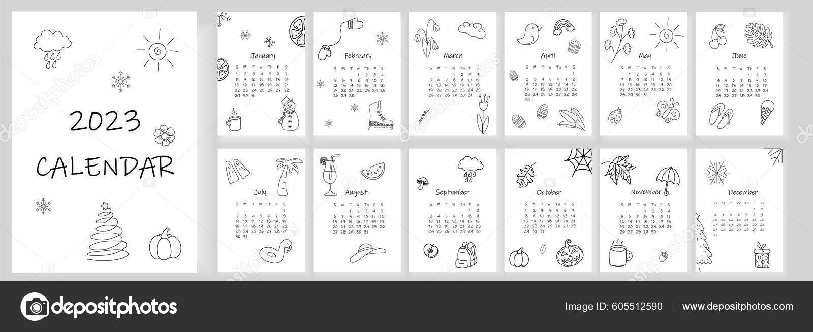 2023 Calendar Design Doodle Calendar Planner Minimal Style Annual ...