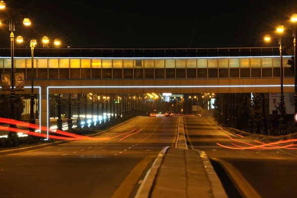Night shot of the central road long exposure red lines of light - Stock ...