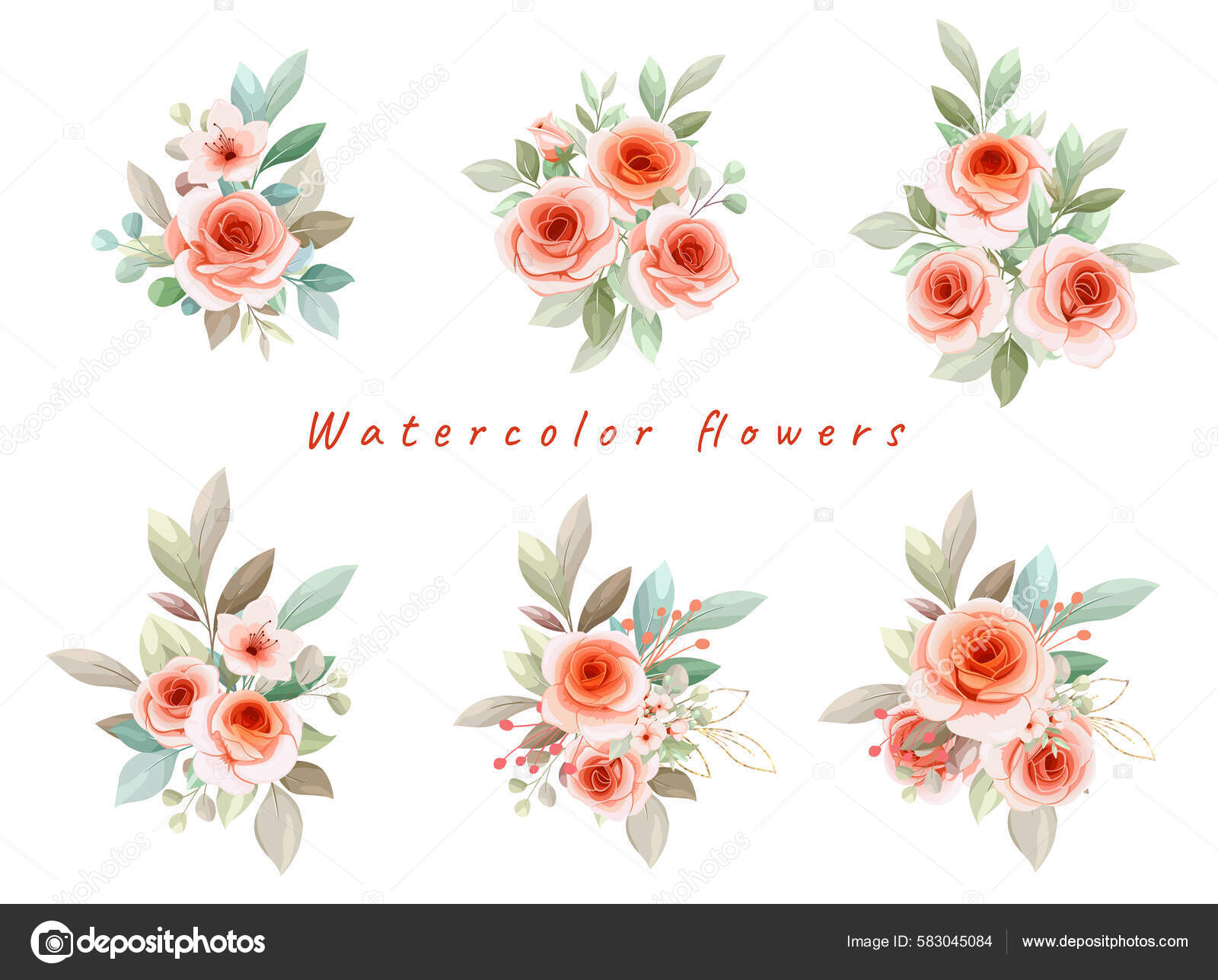 Watercolor Pink Flower Bouquet Collection Stock Vector Image By