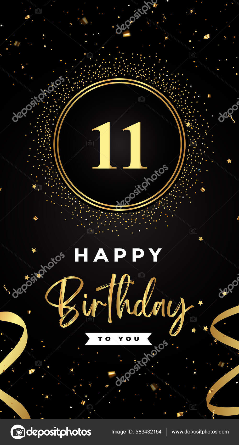 11Th Birthday Celebration Gold Circle Frames Ribbons Stars Gold ...