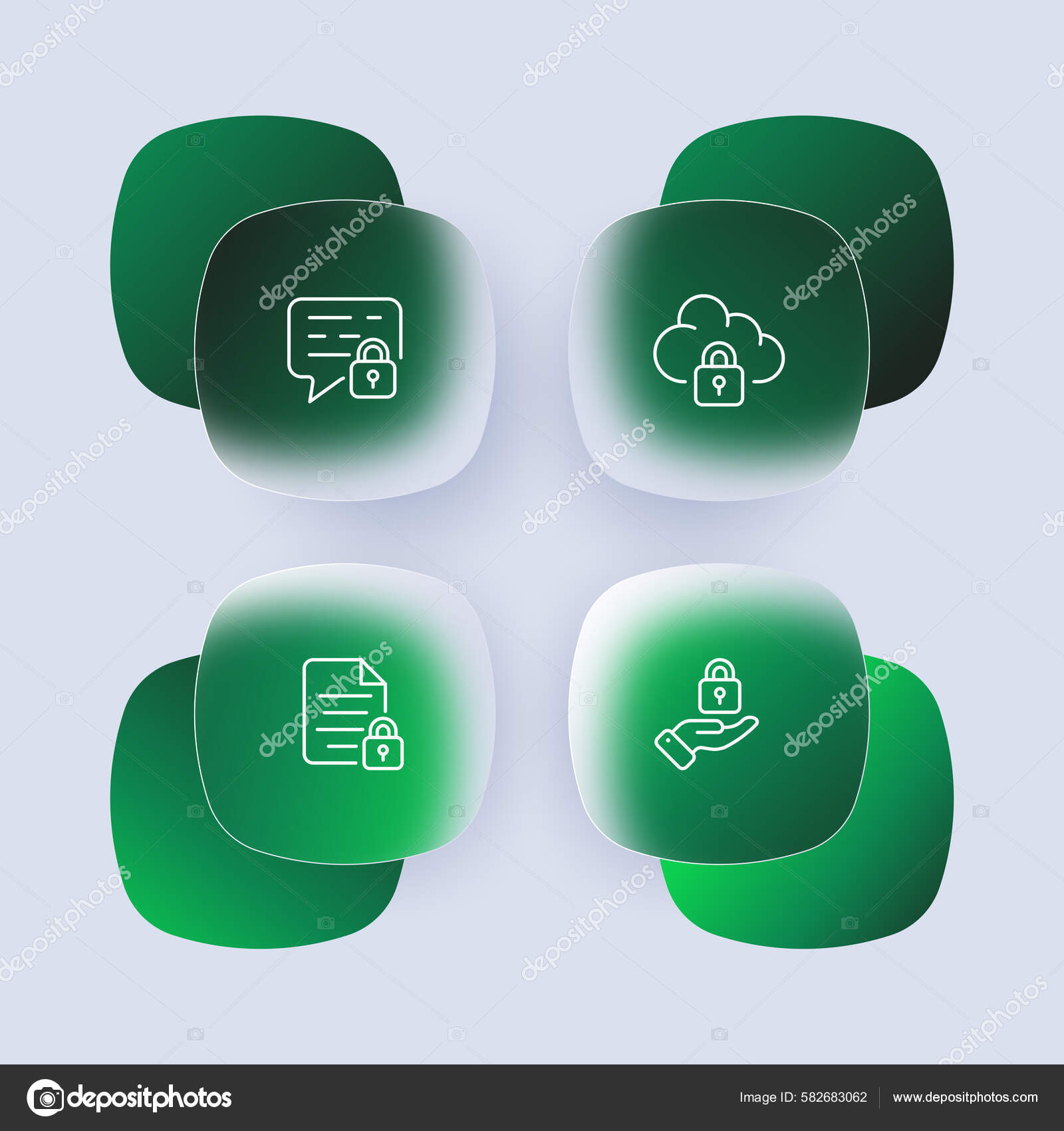 Private Information Set Icon Speech Bubble Lock Cloud Storage Document ...