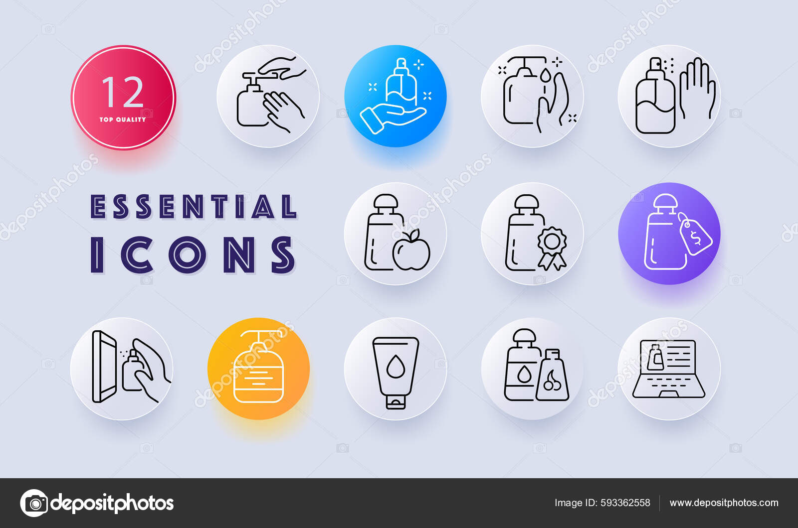 Hand Hygiene Set Icon Antibacterial Soap Antiseptic Spray Moisturizer ...
