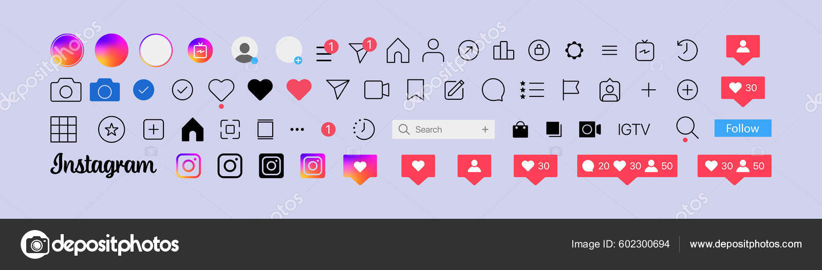Instagram Button Icon Set Instagram Screen Social Media Social Network ...