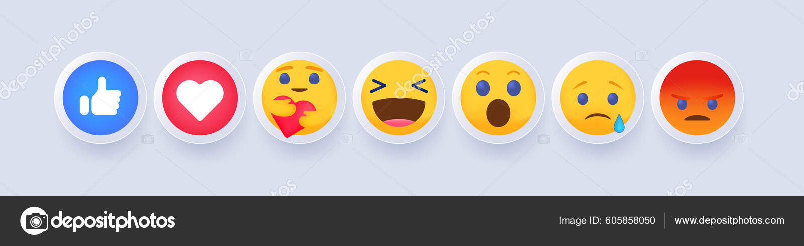 Emoji Facebook Emoticon Tear Heart Cry Thumb Laugh Send Reaction 스톡 벡터 ...
