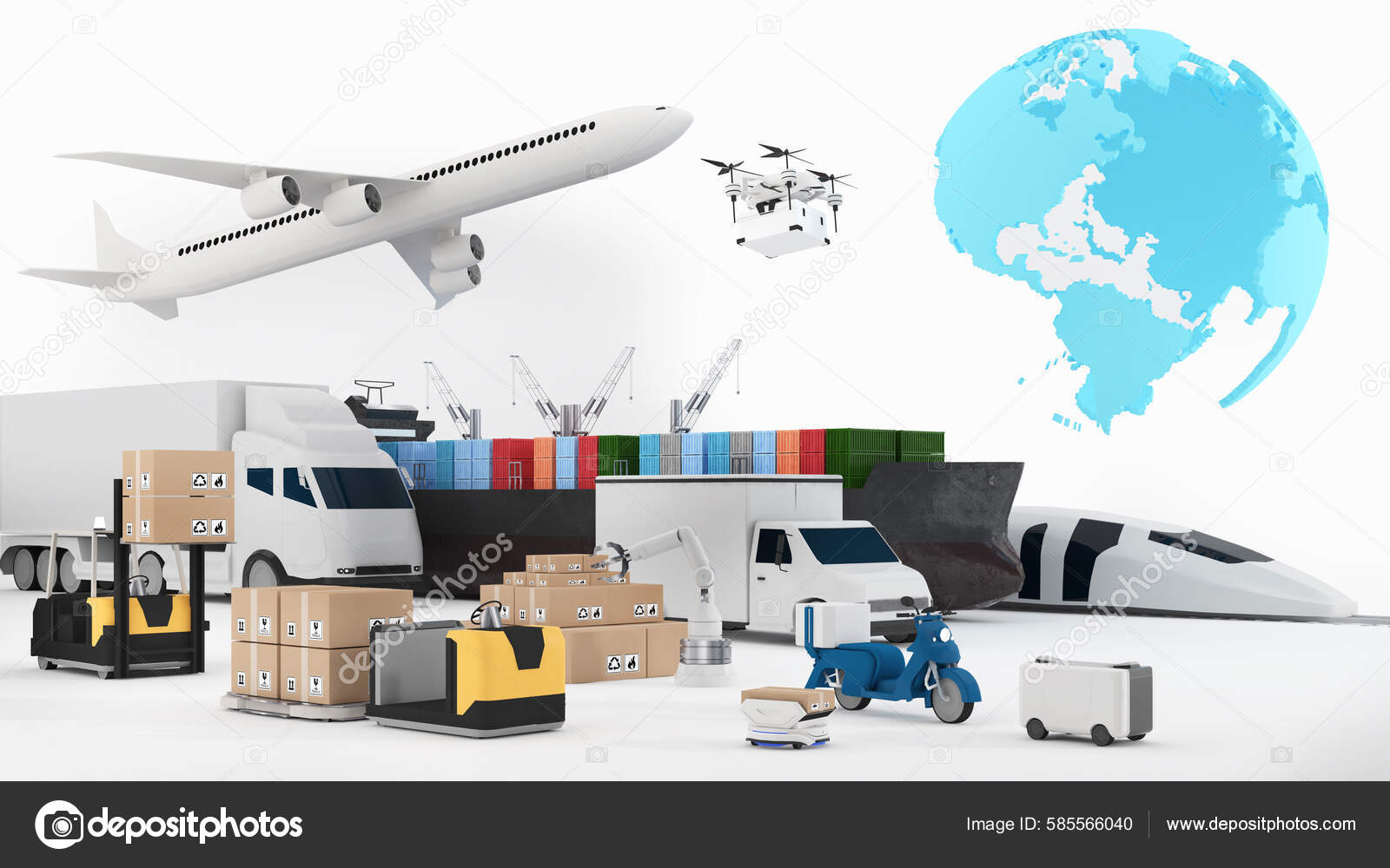 Various Types Transportation Cars Planes Trains Ships Stock Photo by ...