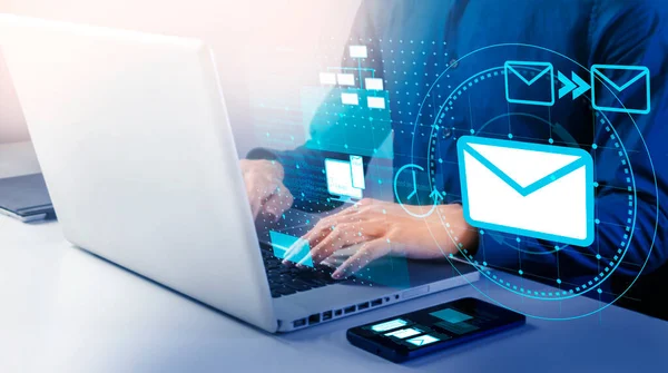 Businessman use email to receive and send business information, storage ...