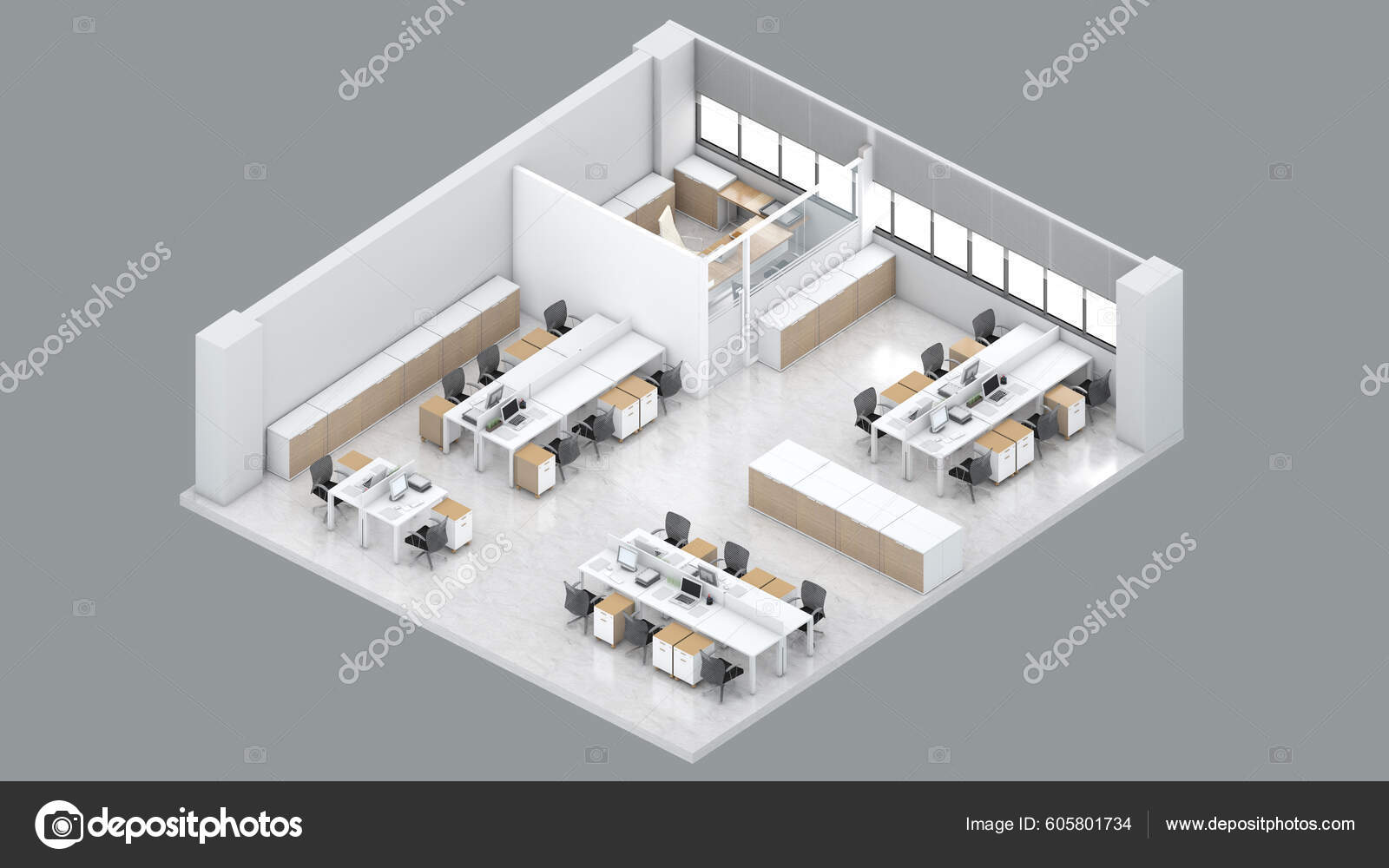 Isometric View Office Area Working Manager Room Rendering — Stock Photo ...