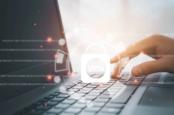 Man using hand put enter button on a laptop to enter passwords, access ...