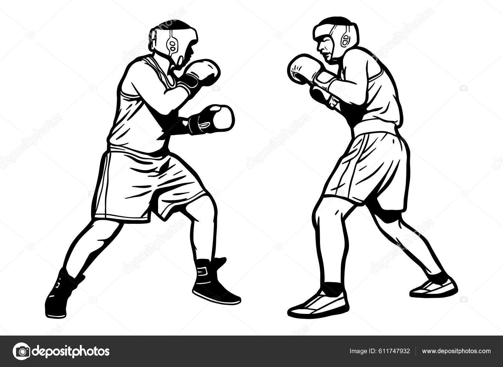 Two Professional Boxer Boxing Vector Illustration Out Line Stock Vector ...