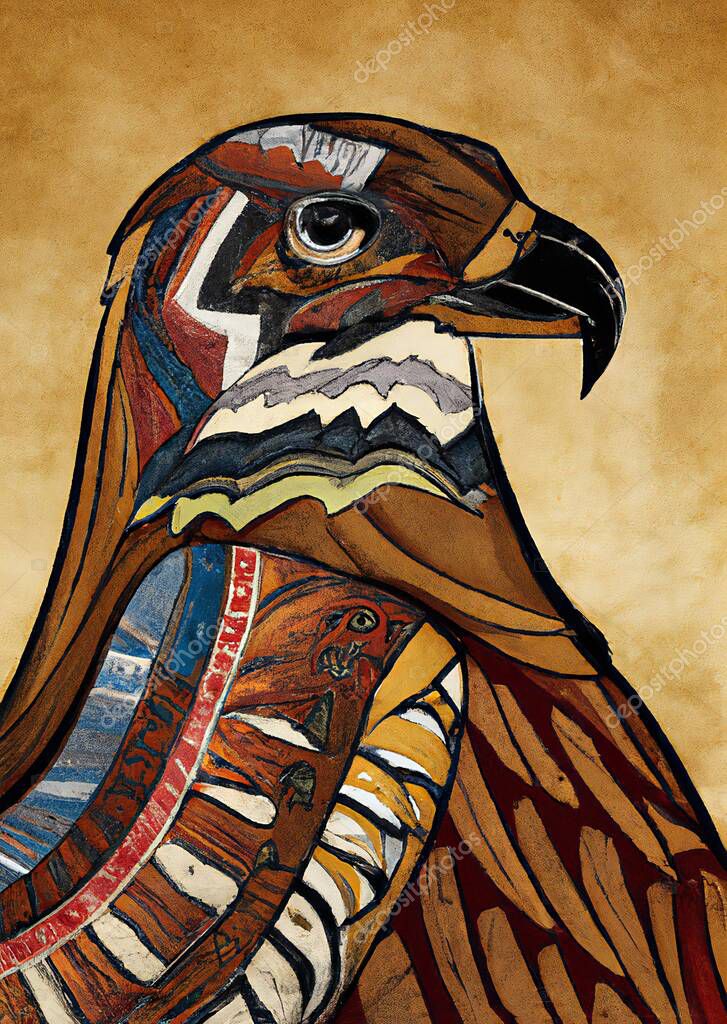 illust de un pájaro con un tatuaje, pintura abstracta del halcón construida en forma de ...