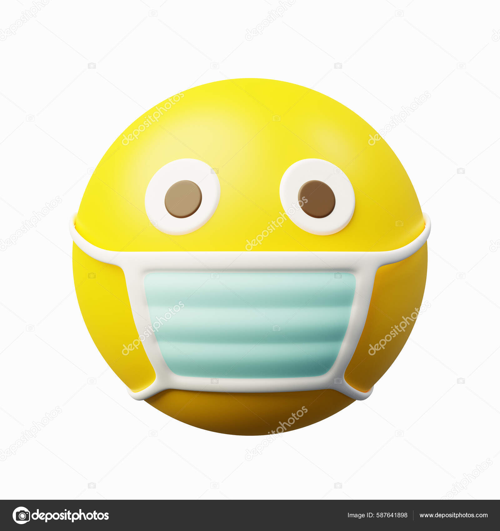 Render Image Wear Mask Yellow Ball Emoticon Isolated White Background ...