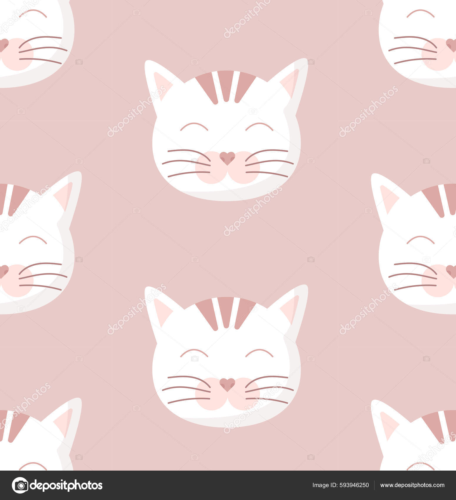 Cute Fluffy Cat Seamless Pattern Kitten Muzzle Cartoon Doodle Vector ...